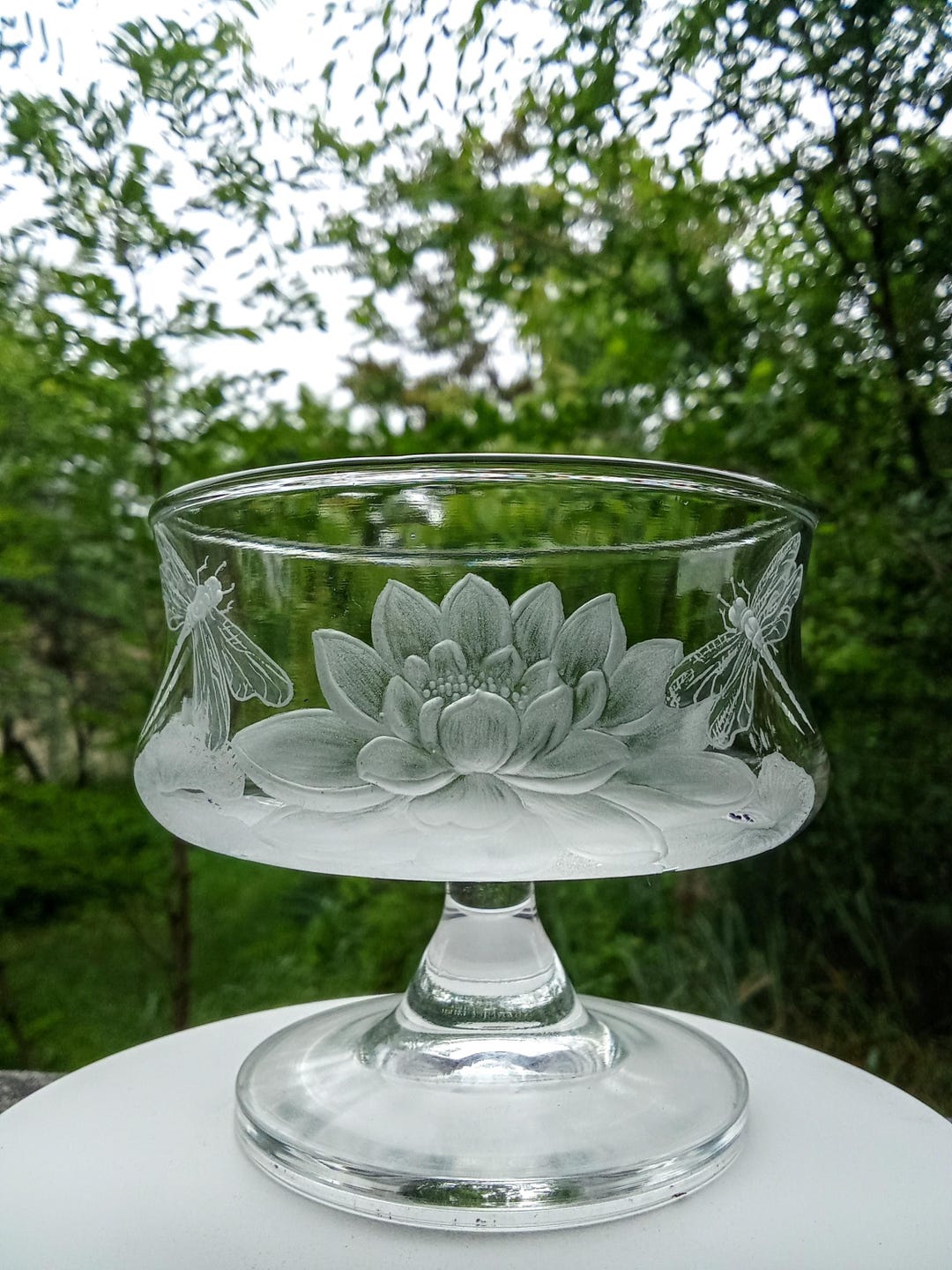 Hand-engraved Glass With a Lotus Flower Pattern - a Unique, Special and ...