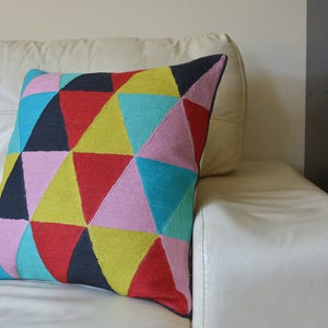 Triangles Multi Colour Embroidered Wool Cushion Cover Bold - Etsy