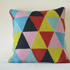 Triangles Multi Colour Embroidered Wool Cushion Cover Bold - Etsy