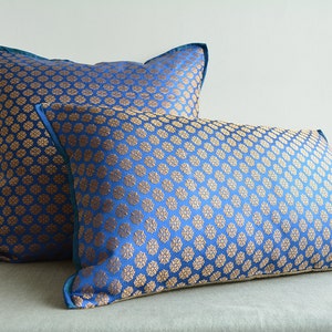 Royal Blue and Gold Brocade Pillow Dark Blue Brocade Cushion | Etsy