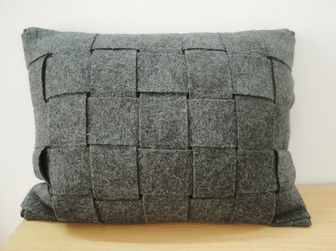Woven Grey Felt Cushion Cover, Lumbar, Decorative Pillow, Accent Throw ...