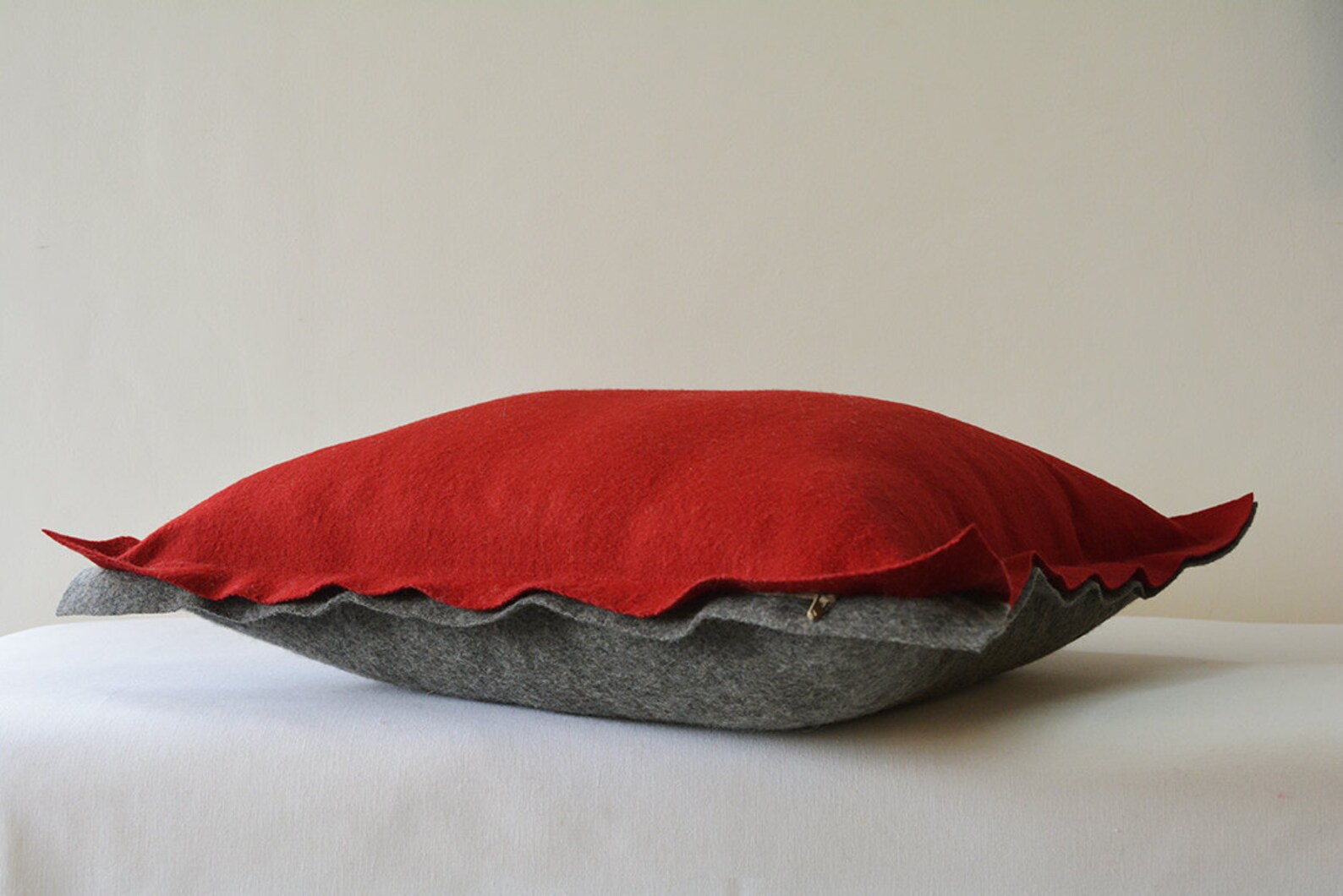 Red and Dark Grey Reversible Felt Cushion Cover, Decorative Pillow ...