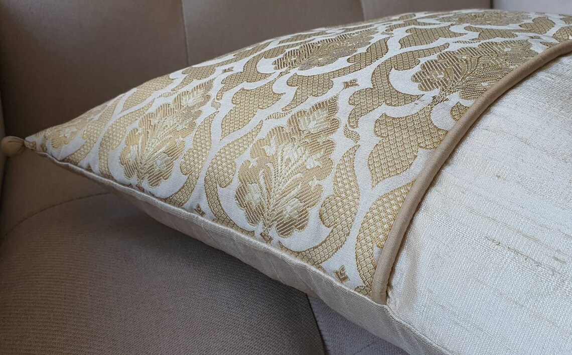Elegant Ivory and Gold Brocade Pillow Cover Gold and Ivory | Etsy