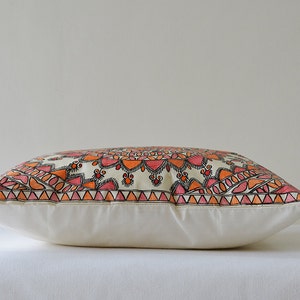 Hand Painted Madhubani Pillow Colourful Folk Art Rectangle | Etsy