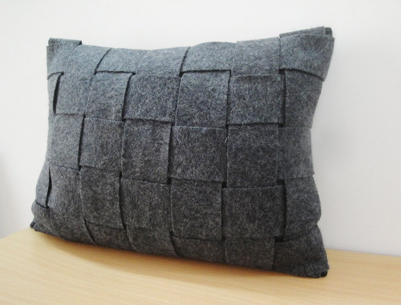 Woven Grey Felt Cushion Cover, Lumbar, Decorative Pillow, Accent Throw ...