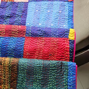 Bright Table Runner , Multi Color Vintage Sari Kantha Patchwork Table ...