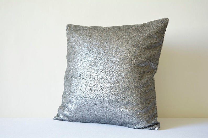 Gun Metal Silver Metallic Sequin Pillow Cover Dark Silver | Etsy