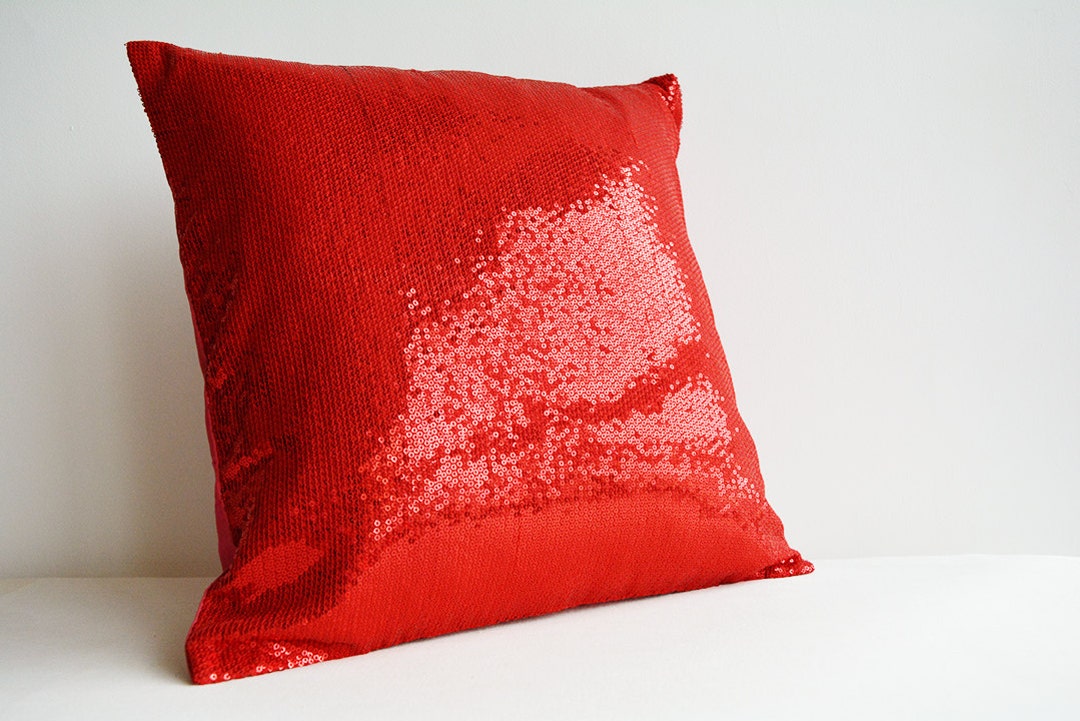 Shiny Red Sequin Pillow Cover , Red Holiday Decor , Throw Pillow , Red ...