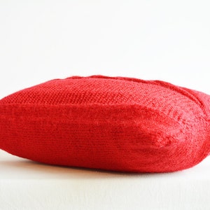 Red Hand Knitted Lumbar Pillow With Mother of Pearl Buttons , Christmas ...