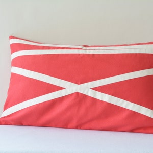 Graphic Coral Red & Ivory Faux Suede Patchwork Pillow Cover, Red ...