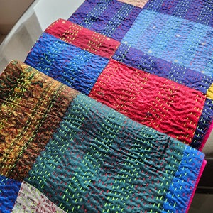 Bright Table Runner , Multi Color Vintage Sari Kantha Patchwork Table ...