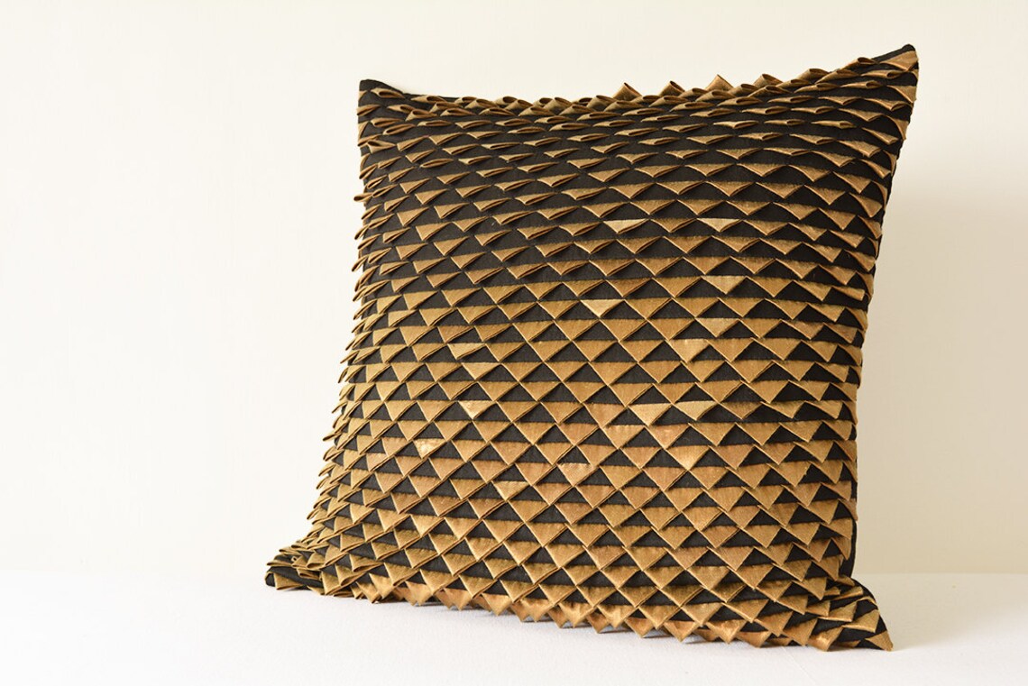 Stunning Black and Gold Fish Scale Pillow Cover Textured | Etsy