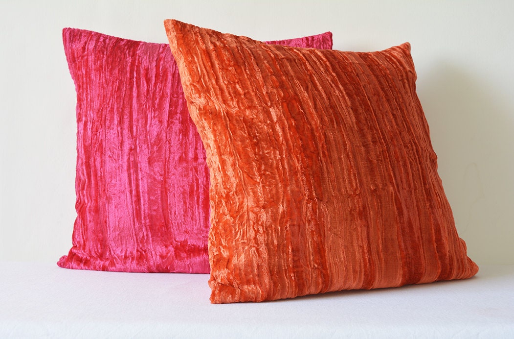 Pink Crushed Velvet Pillow Bright Pink Velvet Cushion Cover | Etsy