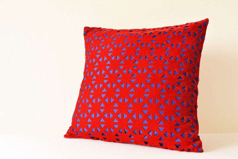 Red and Blue Geometric Velvet Pillow Cover Geometric Velvet | Etsy