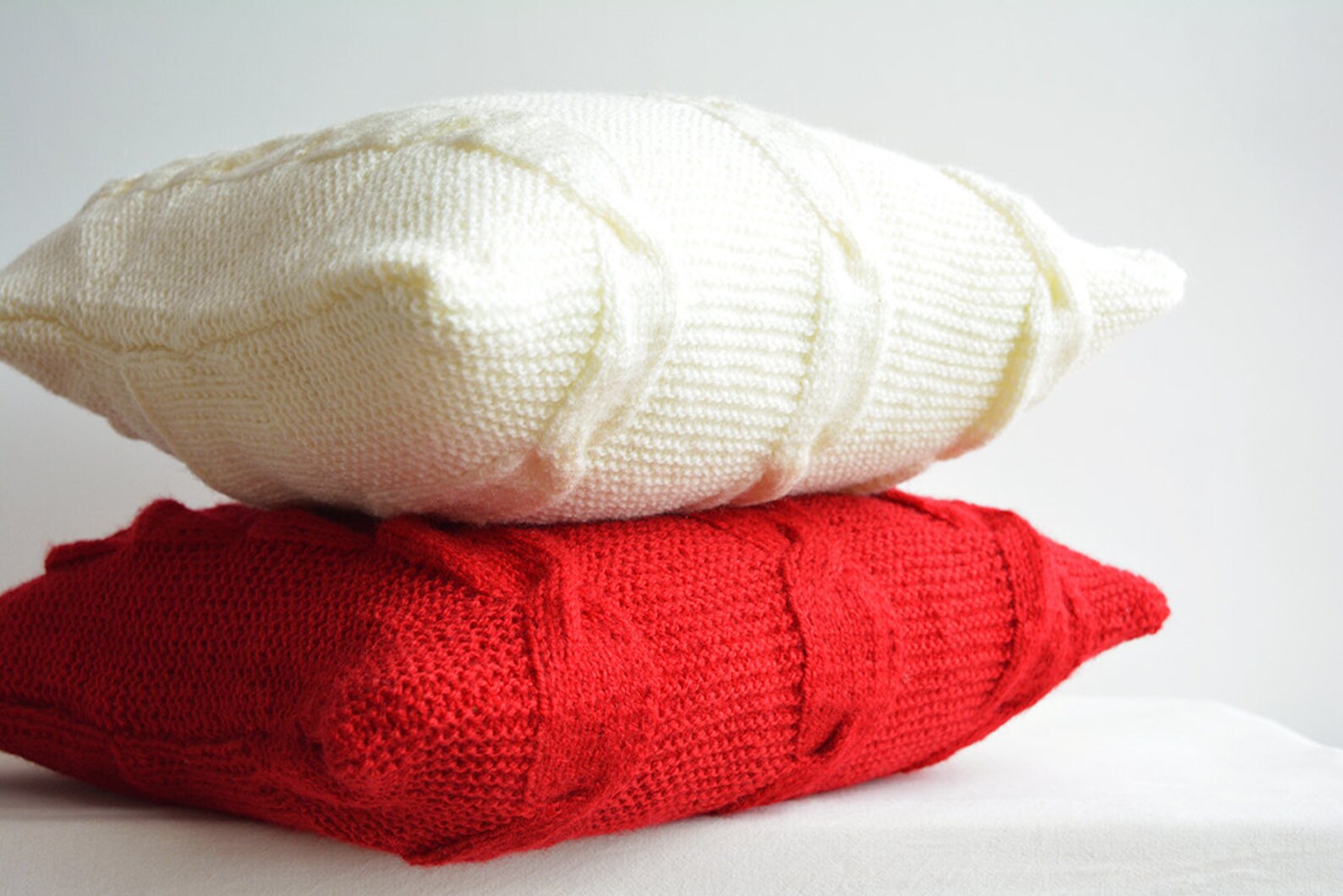 Red Hand Knitted Holiday Pillow With Mother of Pearl Buttons ...
