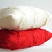 Red Hand Knitted Holiday Pillow With Mother of Pearl Buttons ...