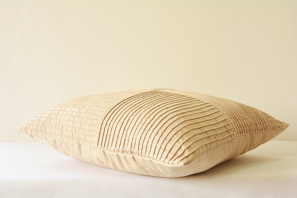 Beautiful Beige Textured Pillow Cover Pin Tucks and Patchwork | Etsy