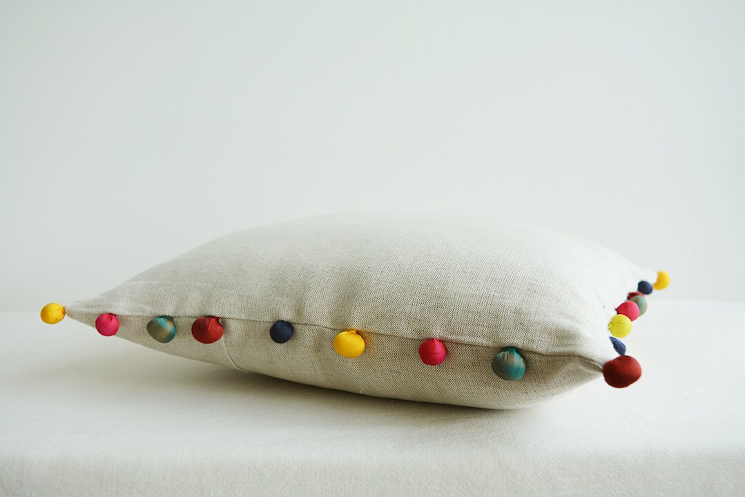 Natural Ecru Color Cotton Linen Cushion Cover With Colorful - Etsy