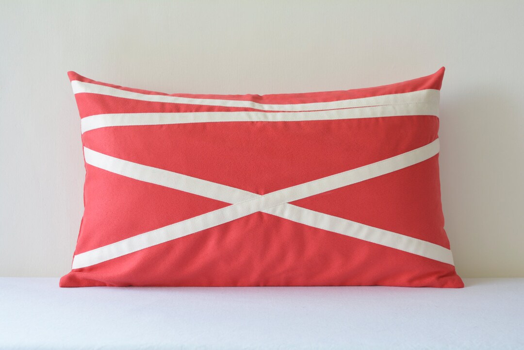 Graphic Coral Red & Ivory Faux Suede Patchwork Pillow Cover, Red ...