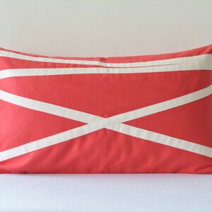 Graphic Coral Red & Ivory Faux Suede Patchwork Pillow Cover, Red ...