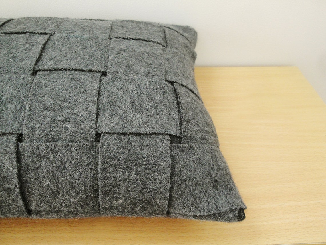 Woven Grey Felt Cushion Cover, Lumbar, Decorative Pillow, Accent Throw ...