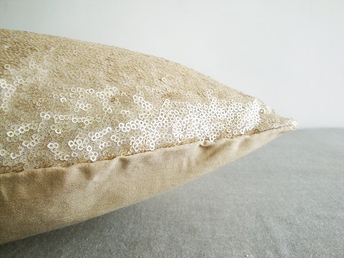 Light Gold Sequin Pillow Cover , Matt Beige Sequin Pillow , Metallic ...