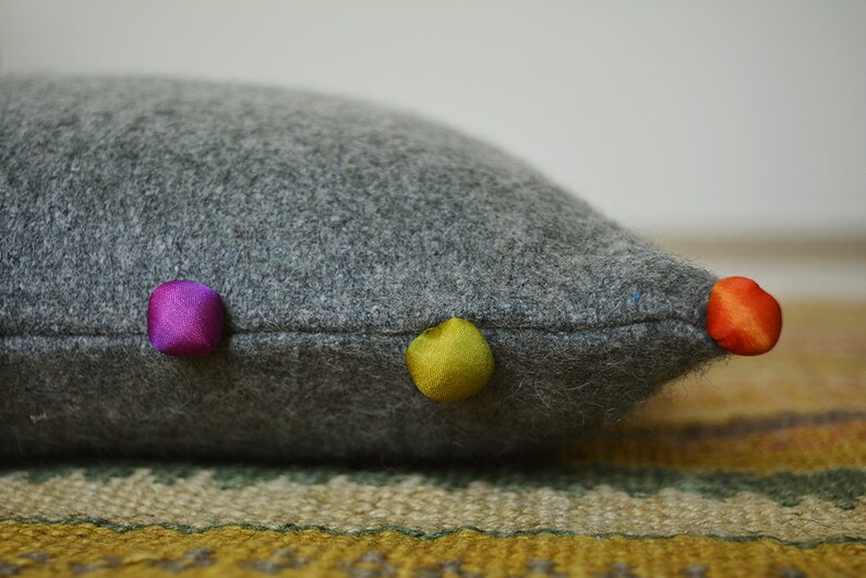 Dark Grey Felt Pillow Sham , Felt Floor Cushion , Felt Pillow With Pom ...