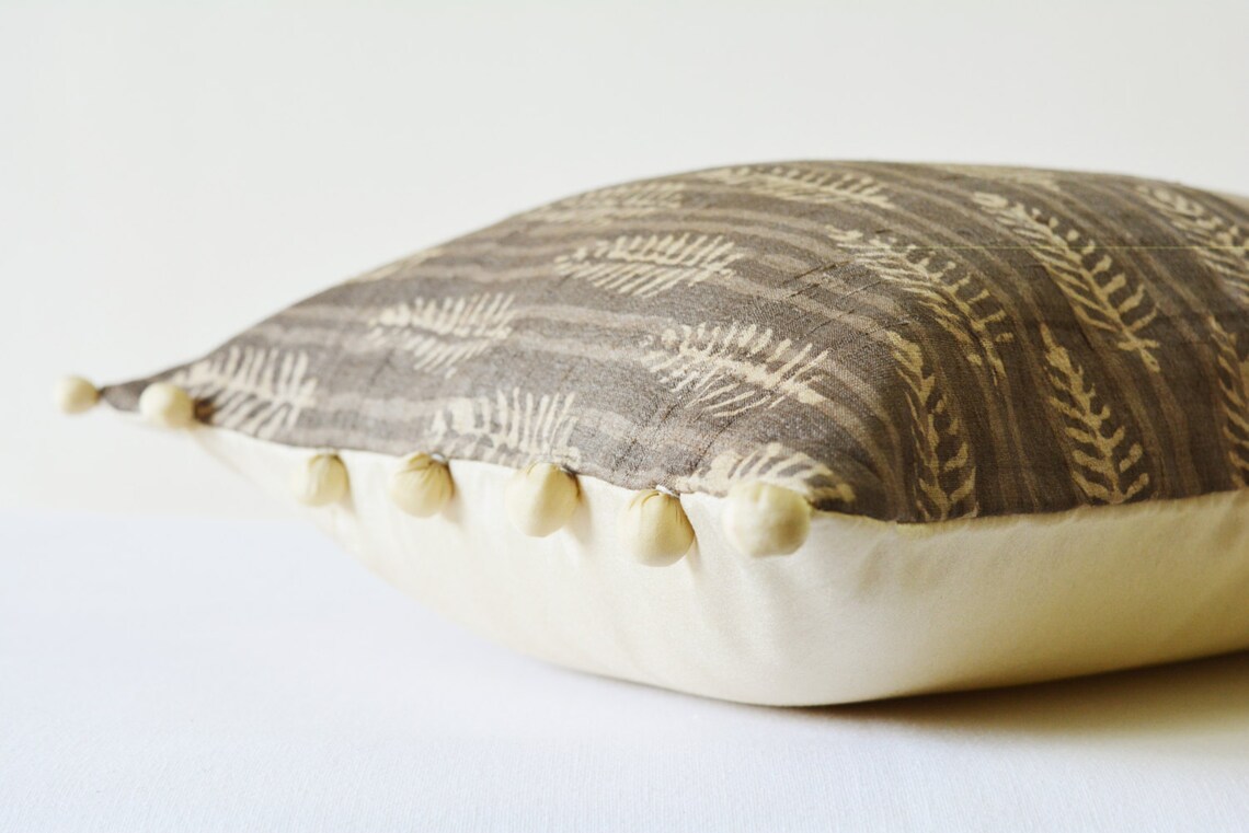 Hand Block Printed Cushion Cover in Grey Silk With Indian | Etsy