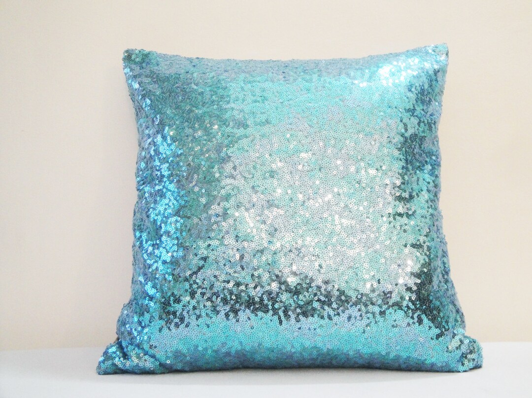 Shiny Turquoise Blue Pillow Cover , Holiday Decor , Sequin Throw Pillow ...