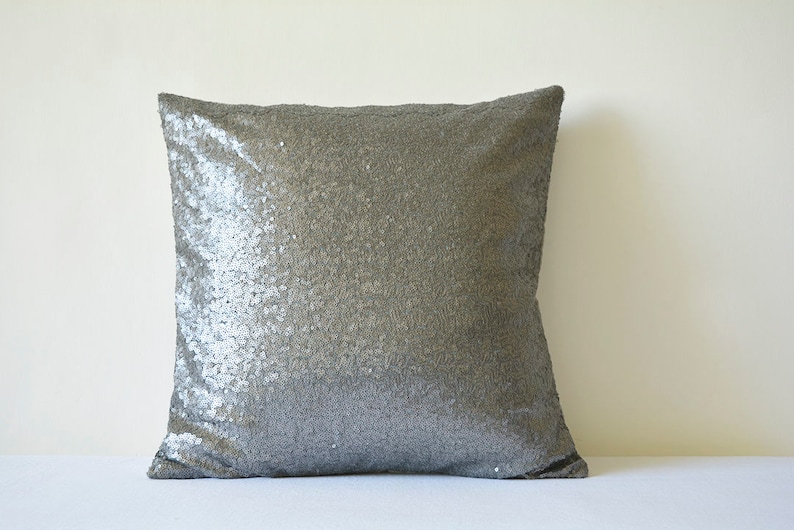Gun Metal Silver Metallic Sequin Pillow Cover Dark Silver | Etsy