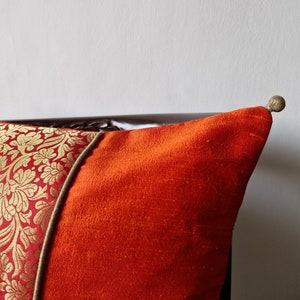 Festive Burnt Orange & Gold Patchwork Brocade Pillow Cover , Brocade ...