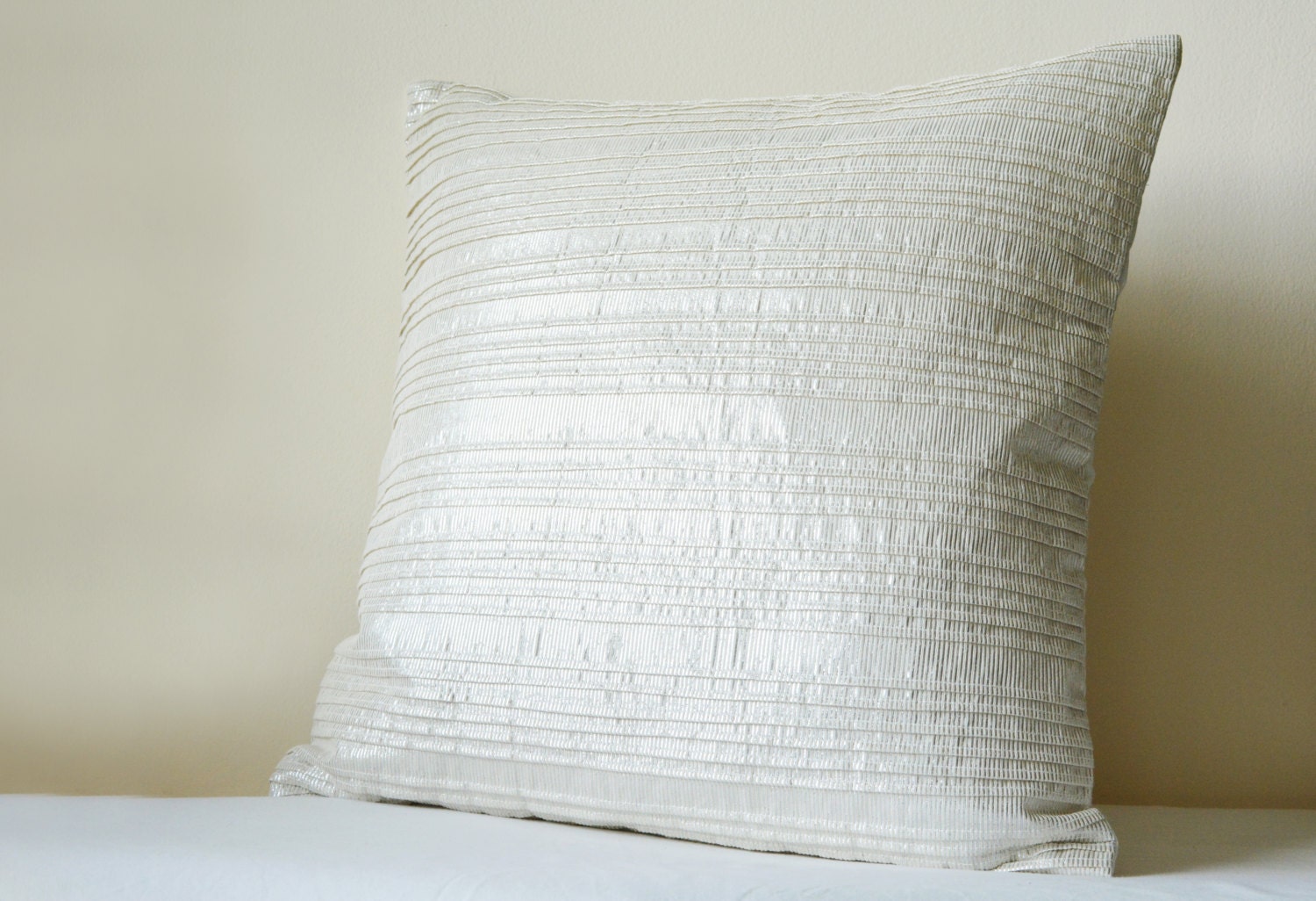 White and Silver Metallic Pleated Pillow Cover White and - Etsy