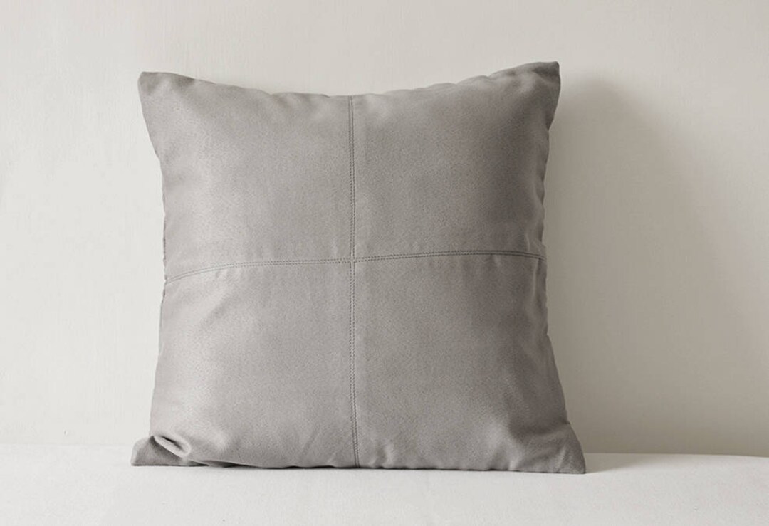 Light Grey Faux Suede Pillow Cover With Stitch Detail , Grey Decorative ...