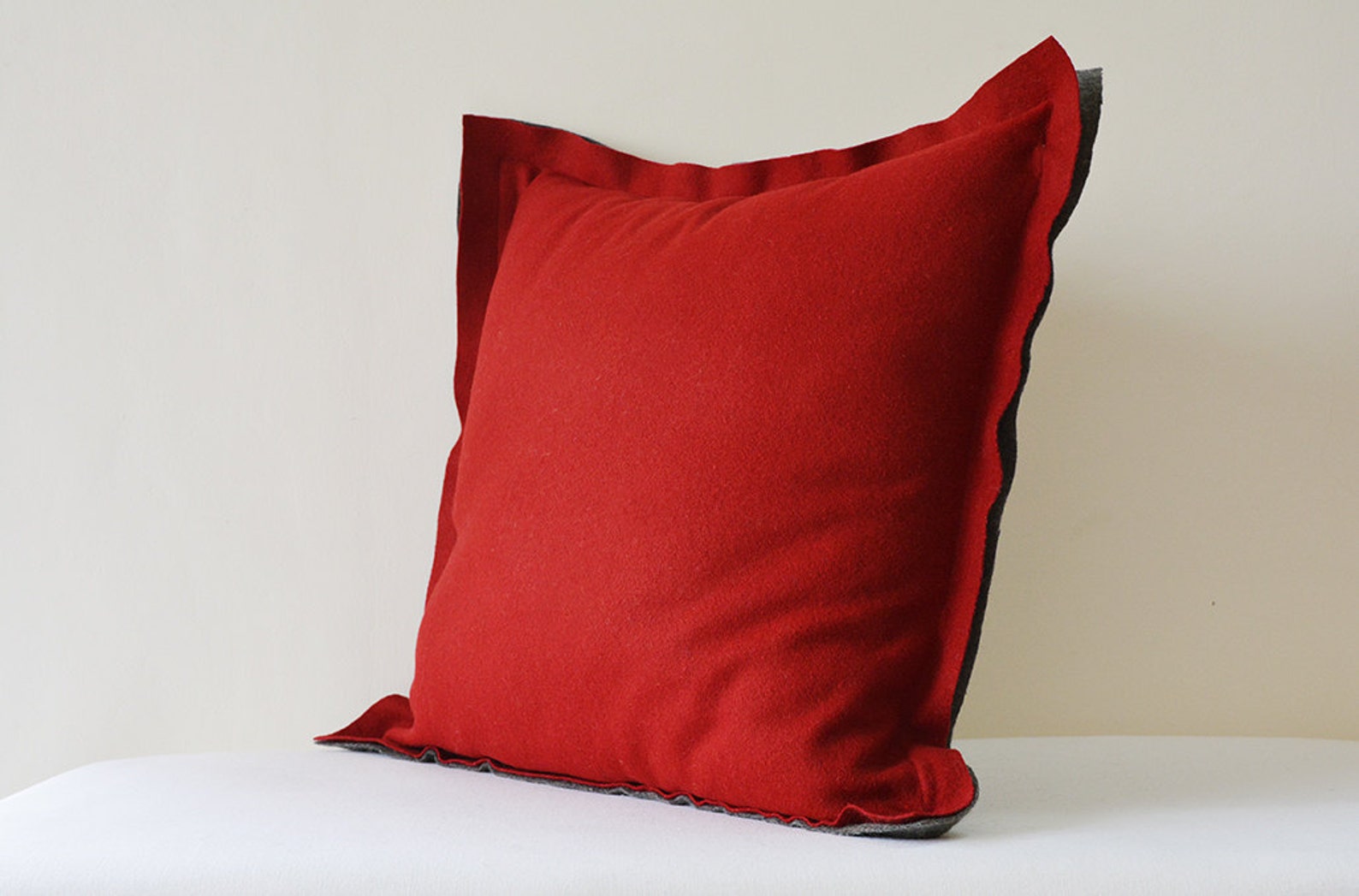 Red and Dark Grey Reversible Felt Cushion Cover, Decorative Pillow ...