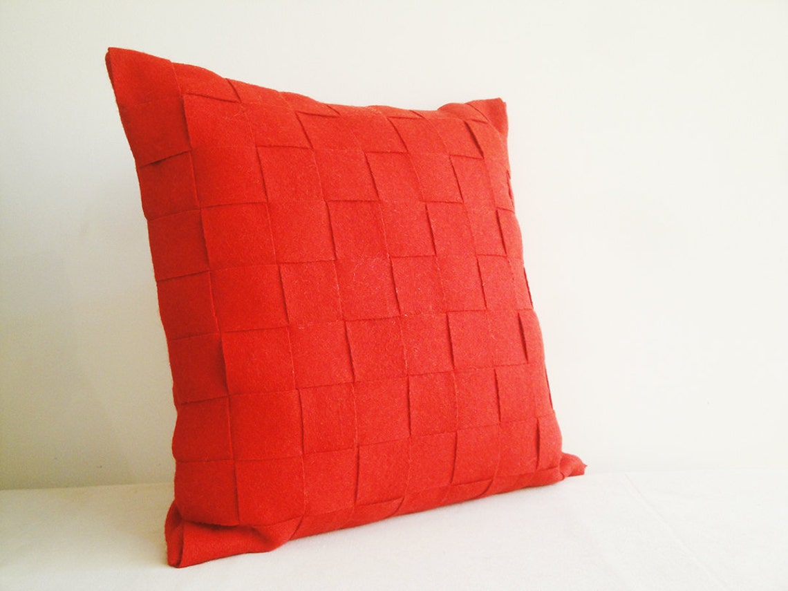 Red Felt Cushion Cover , Red Felt Pillow , Decorative Pillow, Accent ...