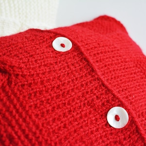 Red Hand Knitted Holiday Pillow With Mother of Pearl Buttons ...