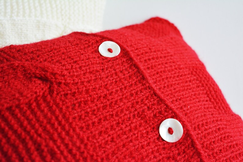 Red Hand Knitted Holiday Pillow With Mother of Pearl Buttons ...