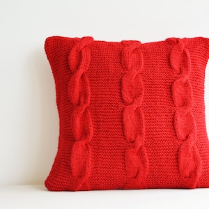 Red Hand Knitted Holiday Pillow With Mother of Pearl Buttons ...