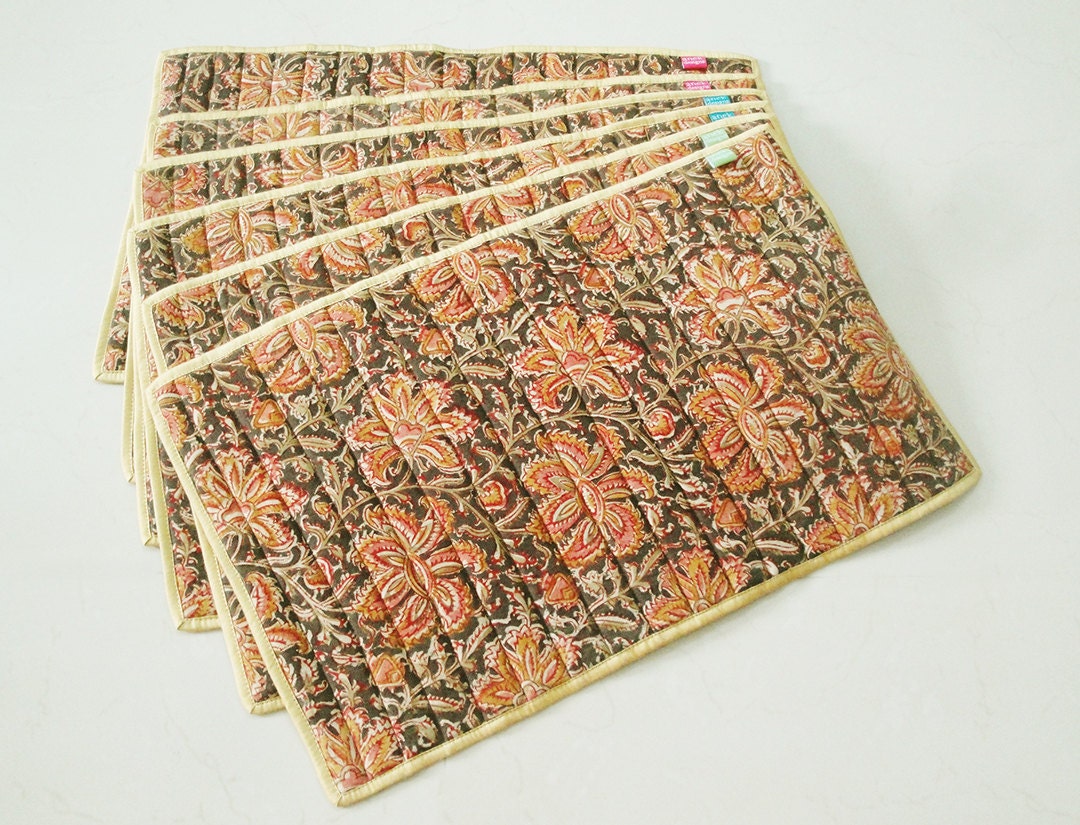 Set of 6 Hand Block Printed Table Mats Made Using Vegetable Dyes ...