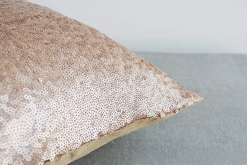 Champagne Metallic Sequin Pillow Cover , Holiday Decor , Throw Pillow ...