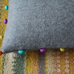 Dark Grey Felt Pillow Sham , Felt Floor Cushion , Felt Pillow With Pom ...