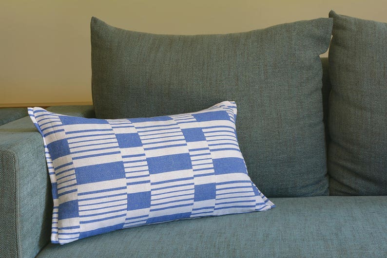 Blue Graphic Stripe Pillow Cover Cotton Woven Stripe Cushion | Etsy