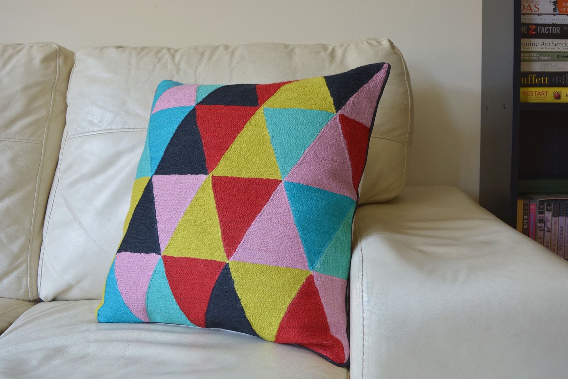 Triangles Multi Colour Embroidered Wool Cushion Cover Bold | Etsy