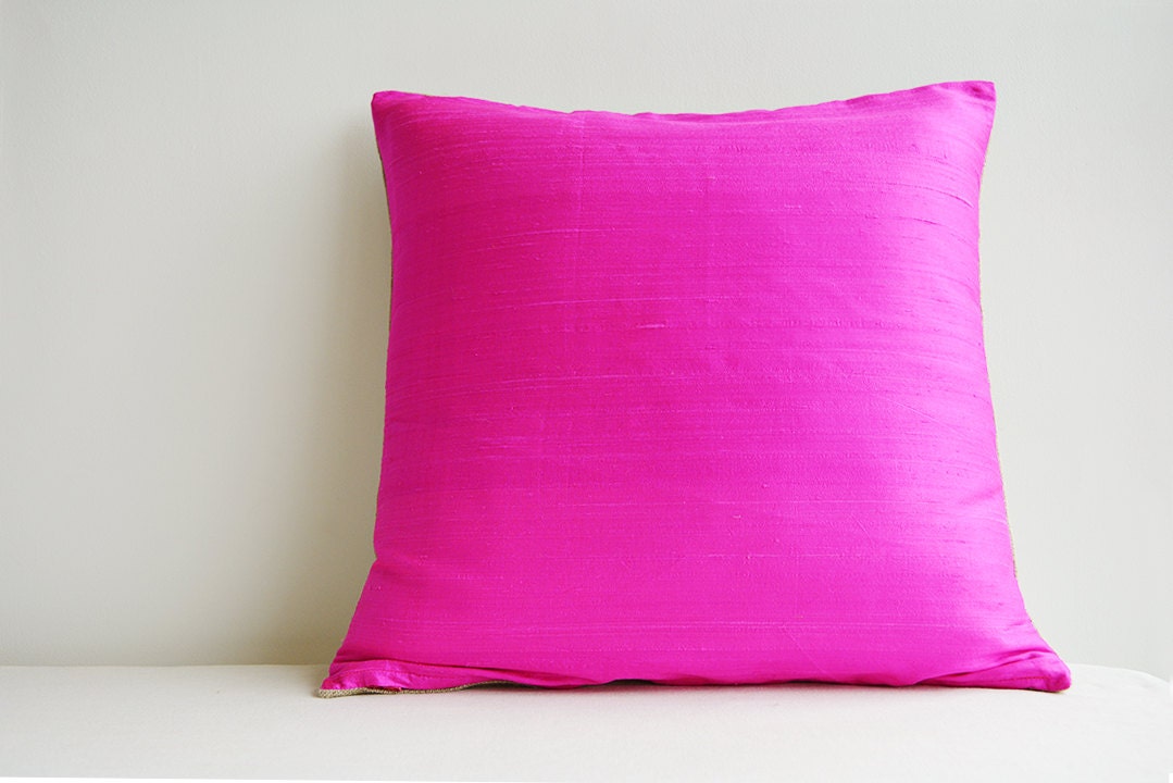 Hot Pink Dupioni Silk & Natural Linen Reversible Pillow Cover - Etsy