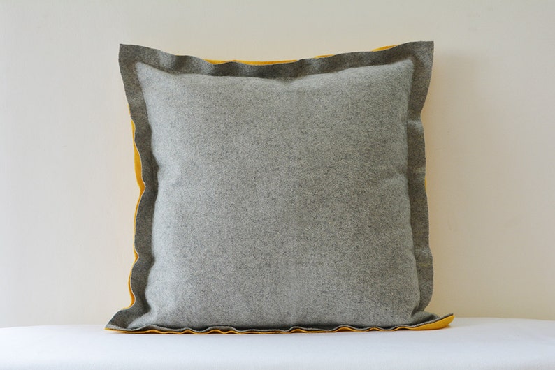 Yellow and Grey Reversible Felt Cushion Cover Decorative | Etsy
