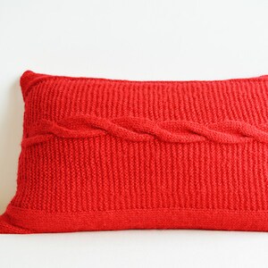 Red Hand Knitted Lumbar Pillow With Mother of Pearl Buttons , Christmas ...