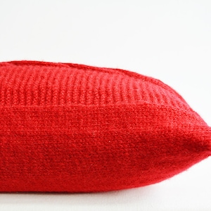 Red Hand Knitted Lumbar Pillow With Mother of Pearl Buttons , Christmas ...