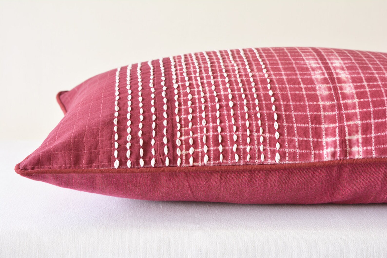 Maroon Japanese Shibori Pillow Cover With Kantha Stitches - Etsy