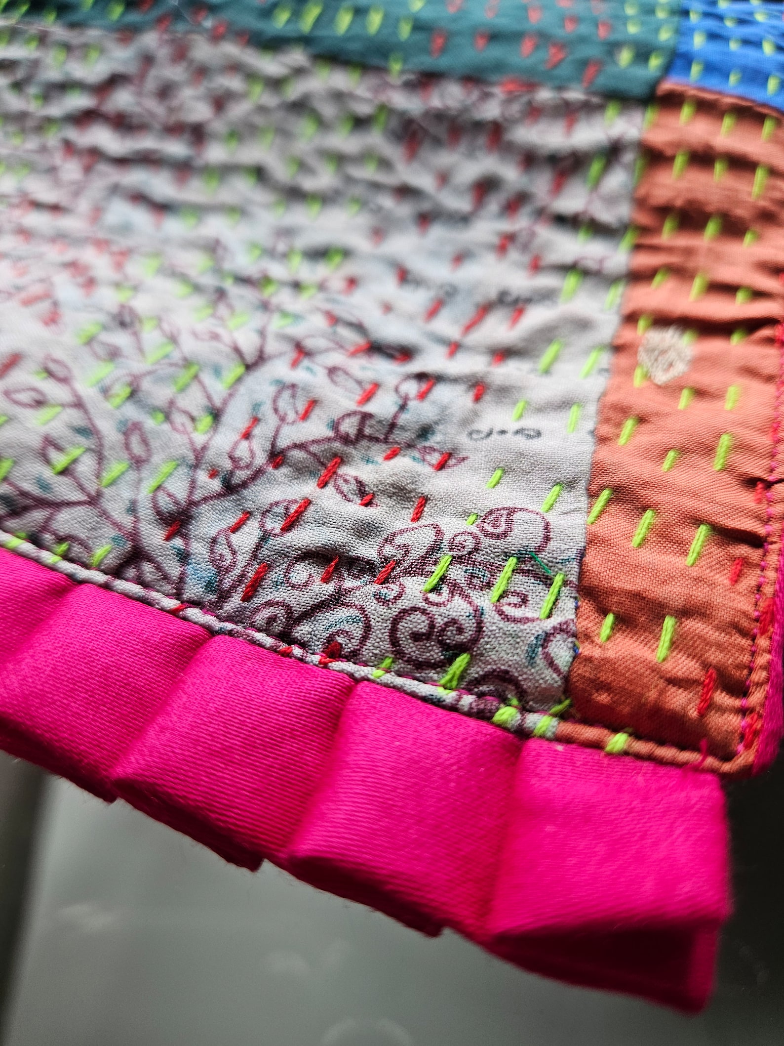 Bright Table Runner , Multi Color Vintage Sari Kantha Patchwork Table ...