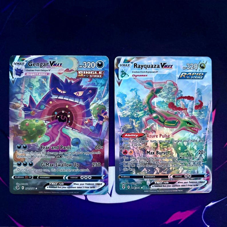 Gengar VMAX & Rayquaza VMAX Holo Proxy Set – 2 Most Wanted VMAX Cards ...